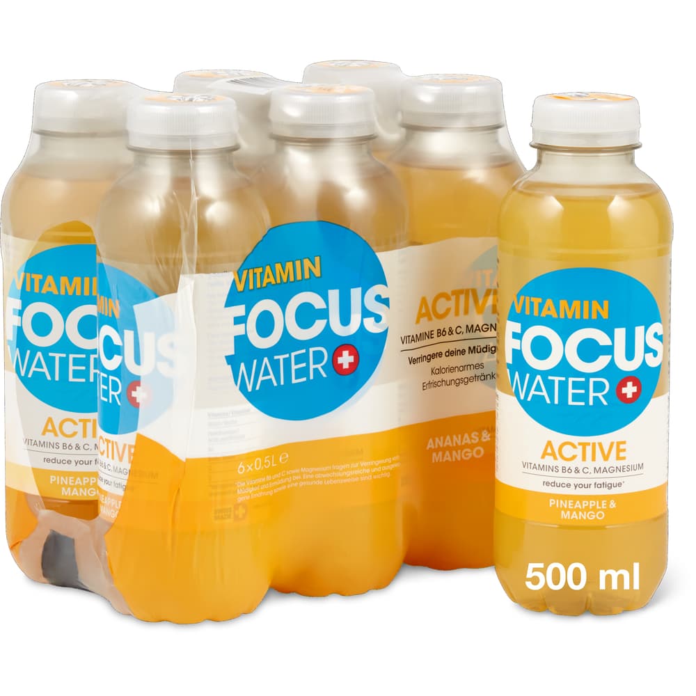 Focus Water Active · Vitamin Wasser · Ananas & Mango • Migros