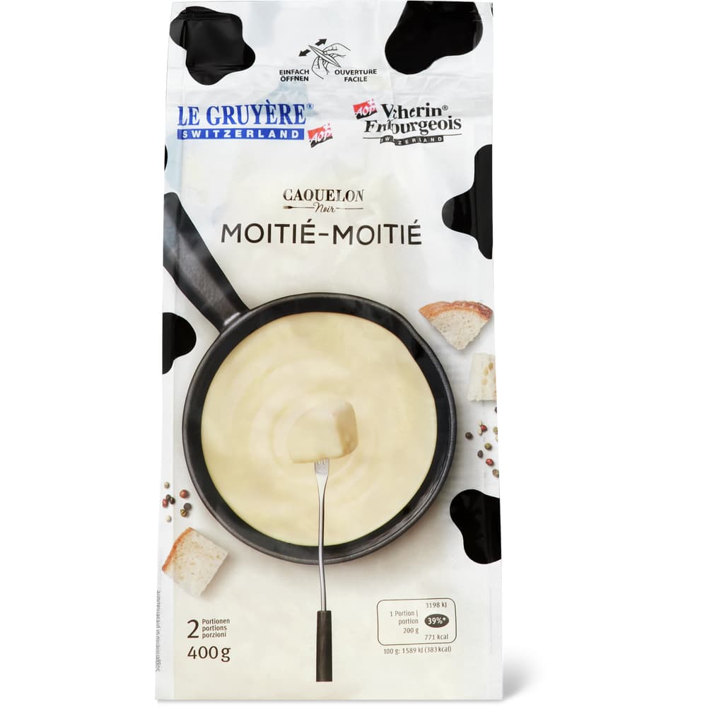 Caquelon noir · Fondue Moitié-Moitié · 50% freiburger Vacherin and 50% ...