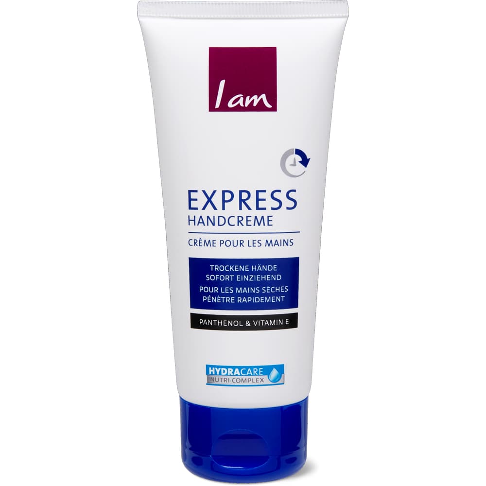 I am · Hand cream · Express • Migros