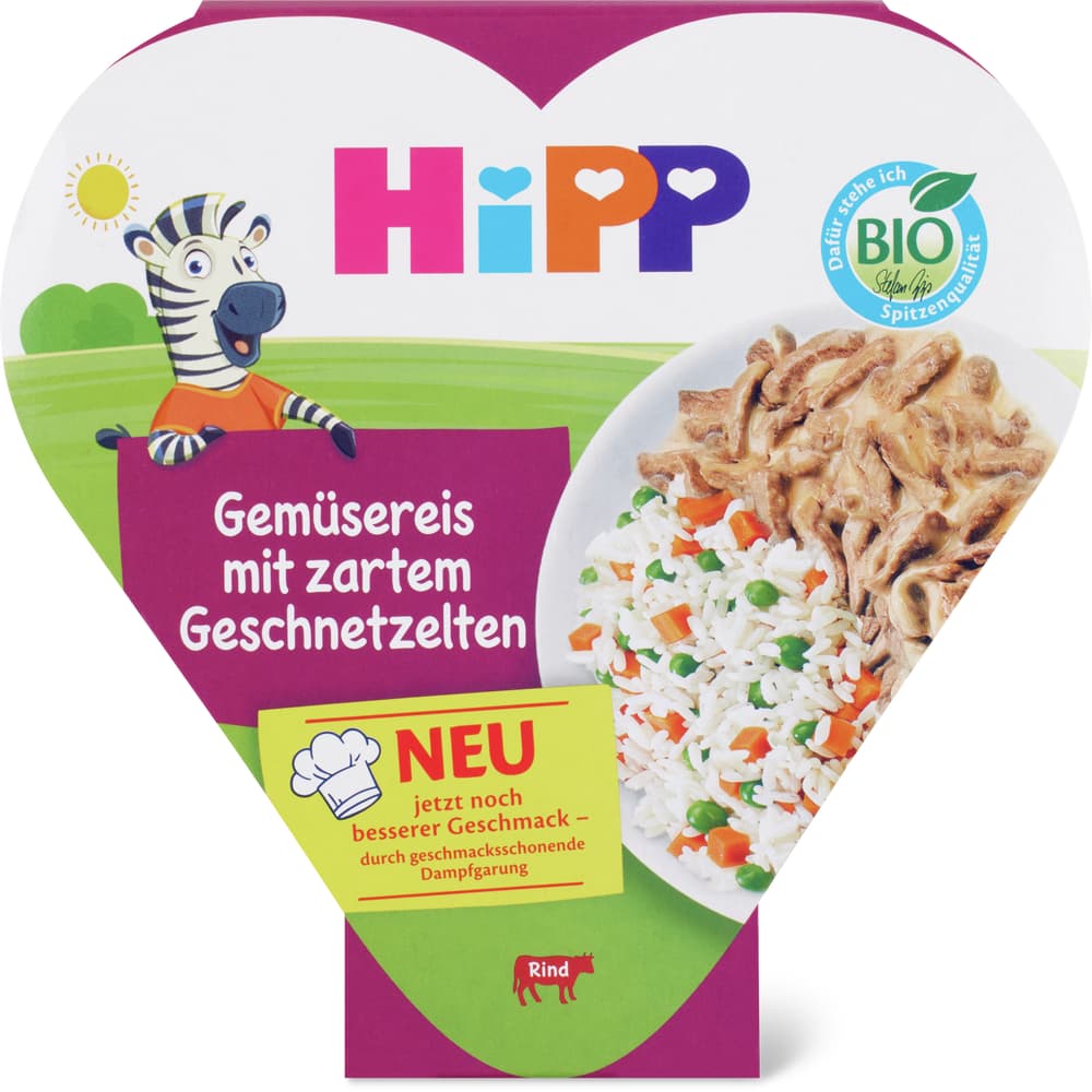 HiPP Bio · Kid menu with vegetable rice and beef · From 12 months • Migros