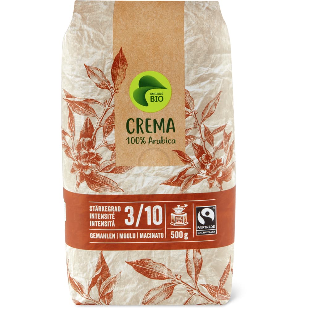 Migros Bio Fairtrade · Organic ground coffee · Crema 3/10 • Migros