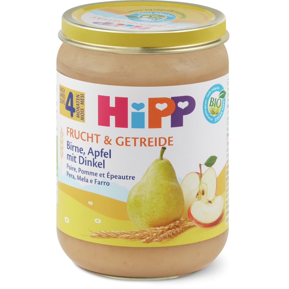 Hipp · Frucht & Getreide Birne, Apfel mit Dinkel · nach 4 Monaten • Migros Online
