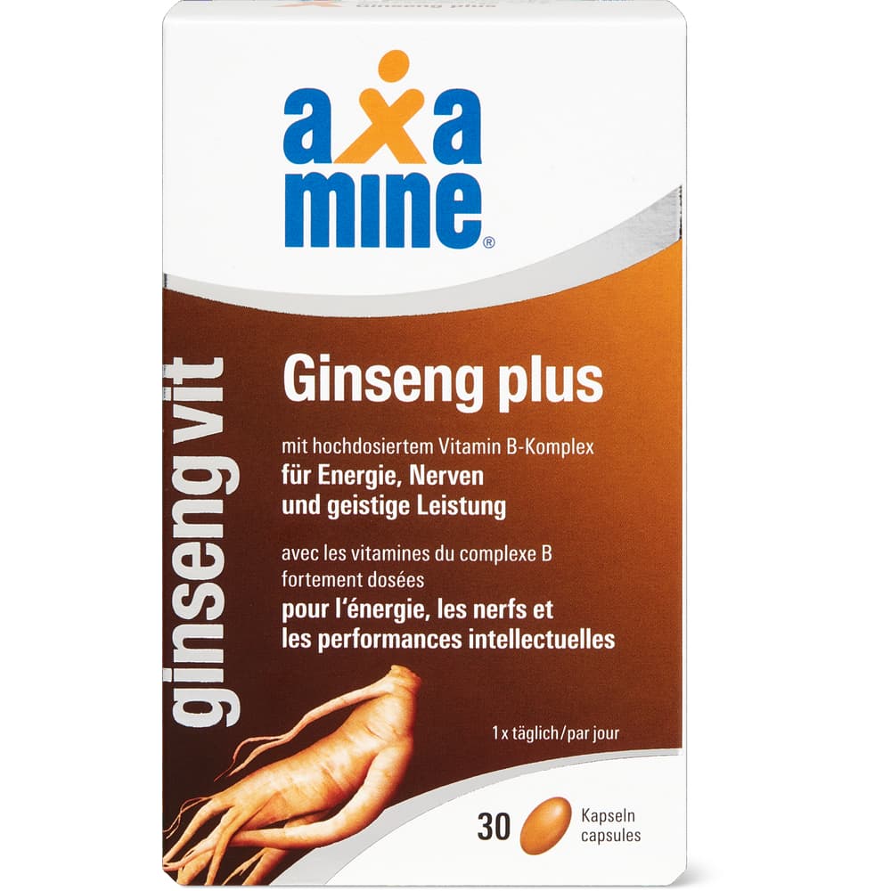 Axamine · Axamine ginsengVit Ginseng plus capsules • Migros