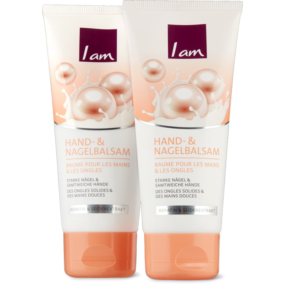 I am · Hand and nail balm · Keratin & silk • Migros
