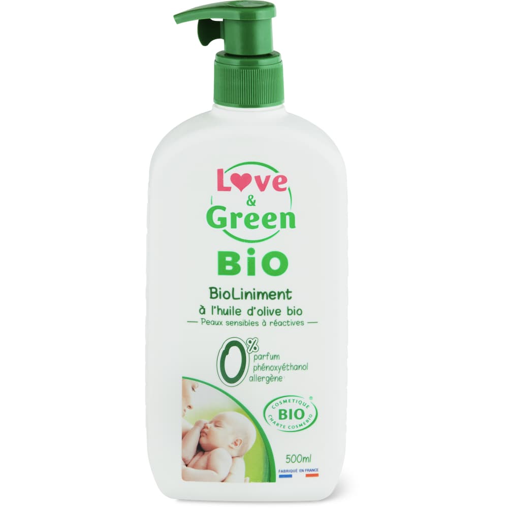 Love & Green Bio · Baby liniment · with olive oil • Migros