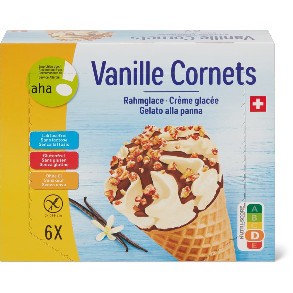 Ice Cream Cones · aha!, Vanilla, lactose free, gluten free • Migros