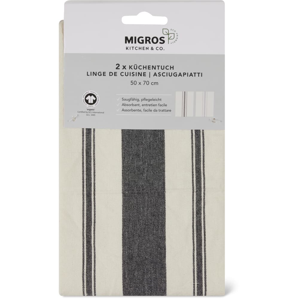 Migros Kitchen & Co. · Linge de cuisine à rayures · noir, gris • Migros ...