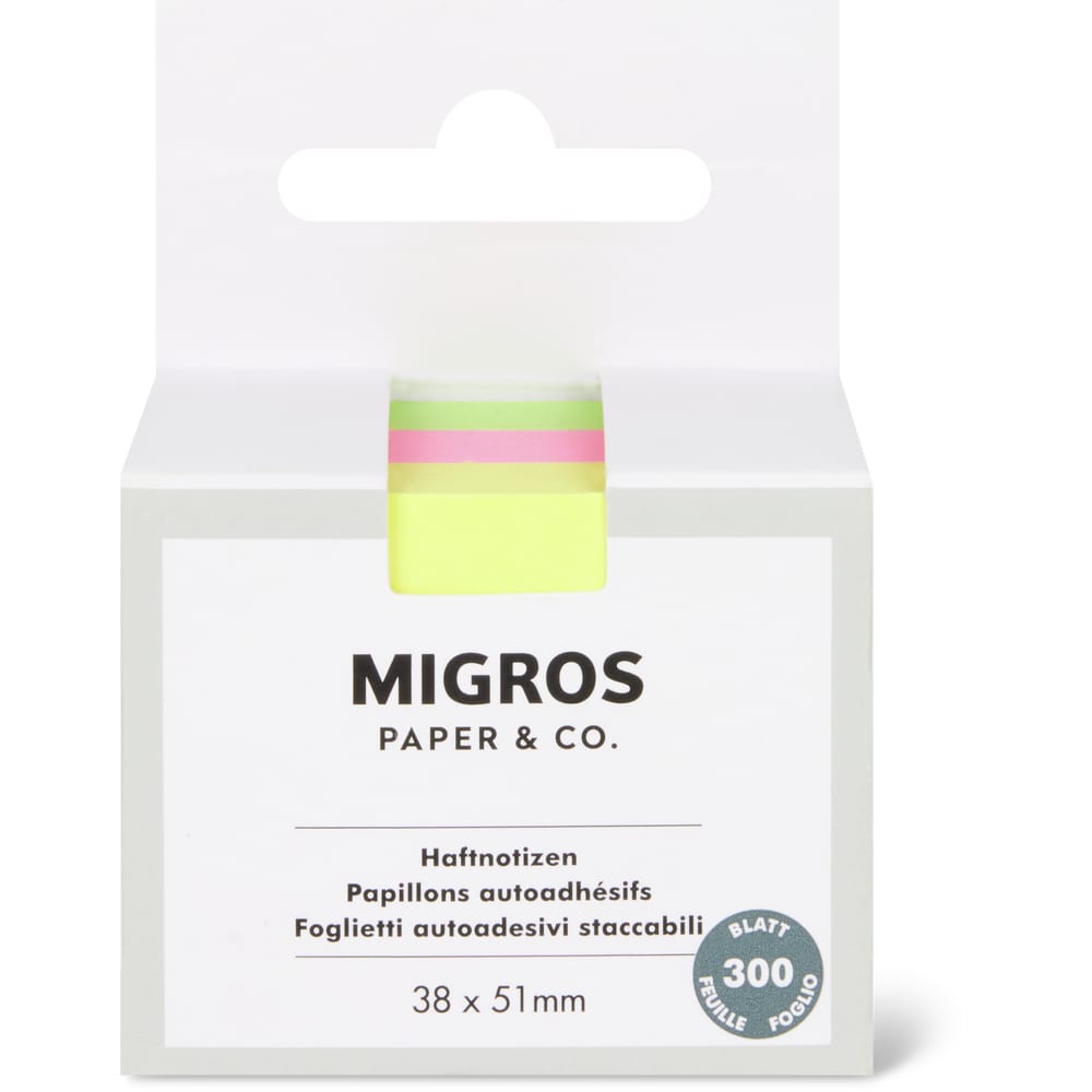 Migros Paper & Co. · Sticky Notes · 38 x 51 mm, Neon • Migros