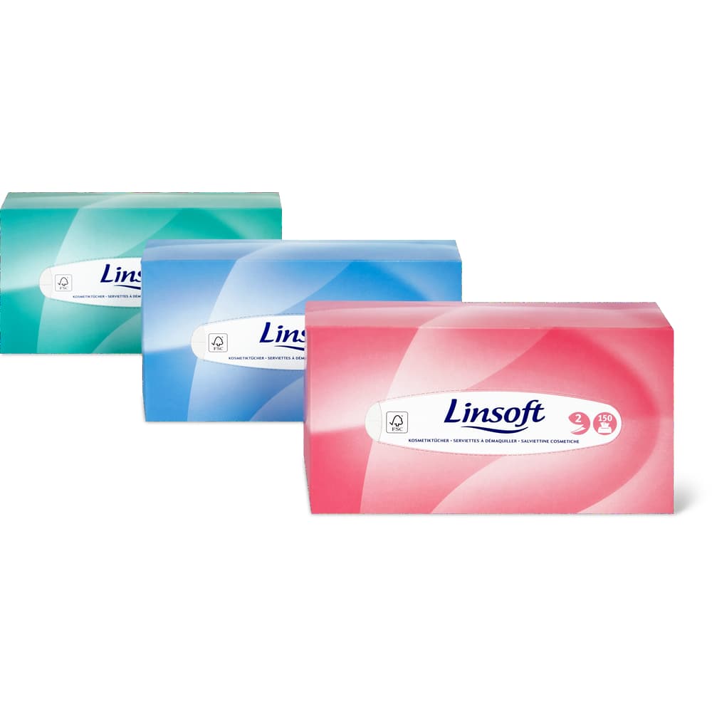 Linsoft · Cosmetic tissues · 3 x 150 sheets, 2 ply • Migros