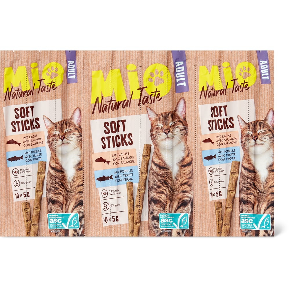 Mio · Natural Taste Adult Soft Sticks · with salmon and trout • Migros