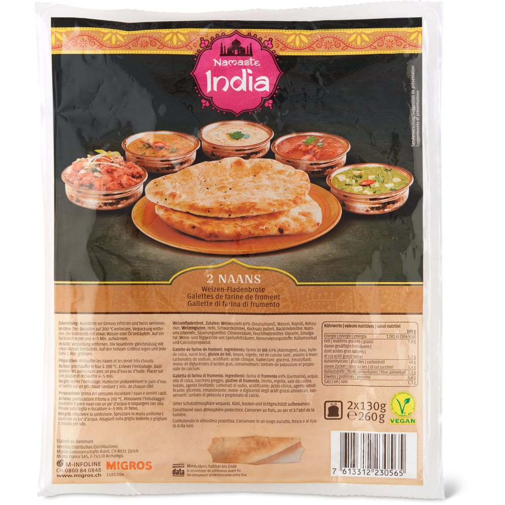 Namaste India · Naans · Galettes de farine de froment, végétalien • Migros