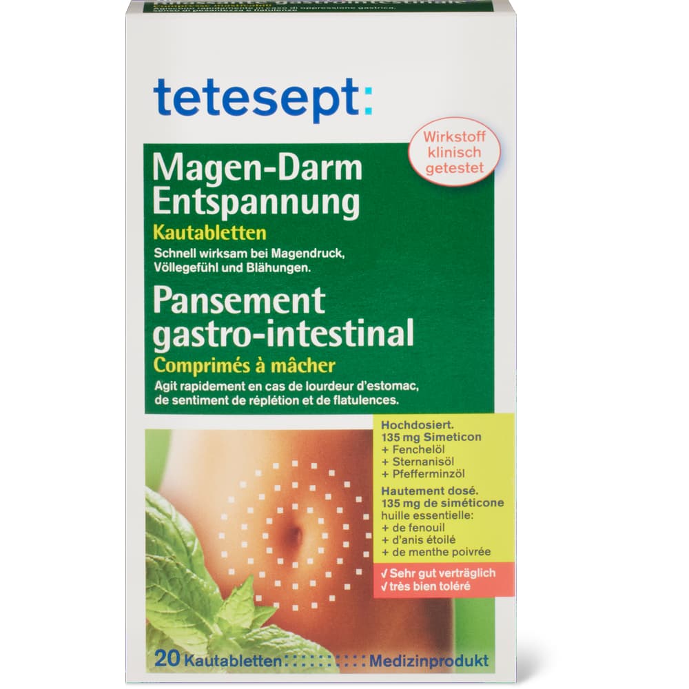 Tetesept · tetesept gastrointestinal relaxant, 20 chewable tablets • Migros