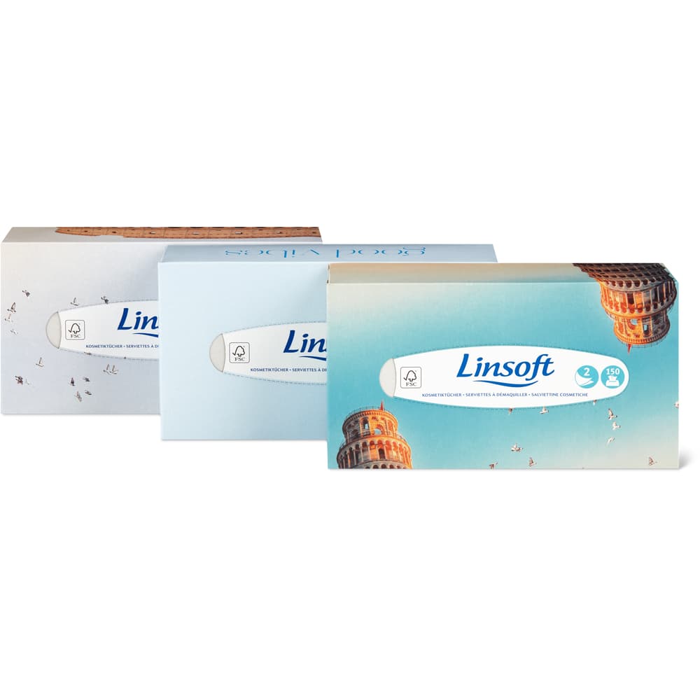 Linsoft · Cosmetic tissues · 3 x 150 sheets, 2 ply • Migros