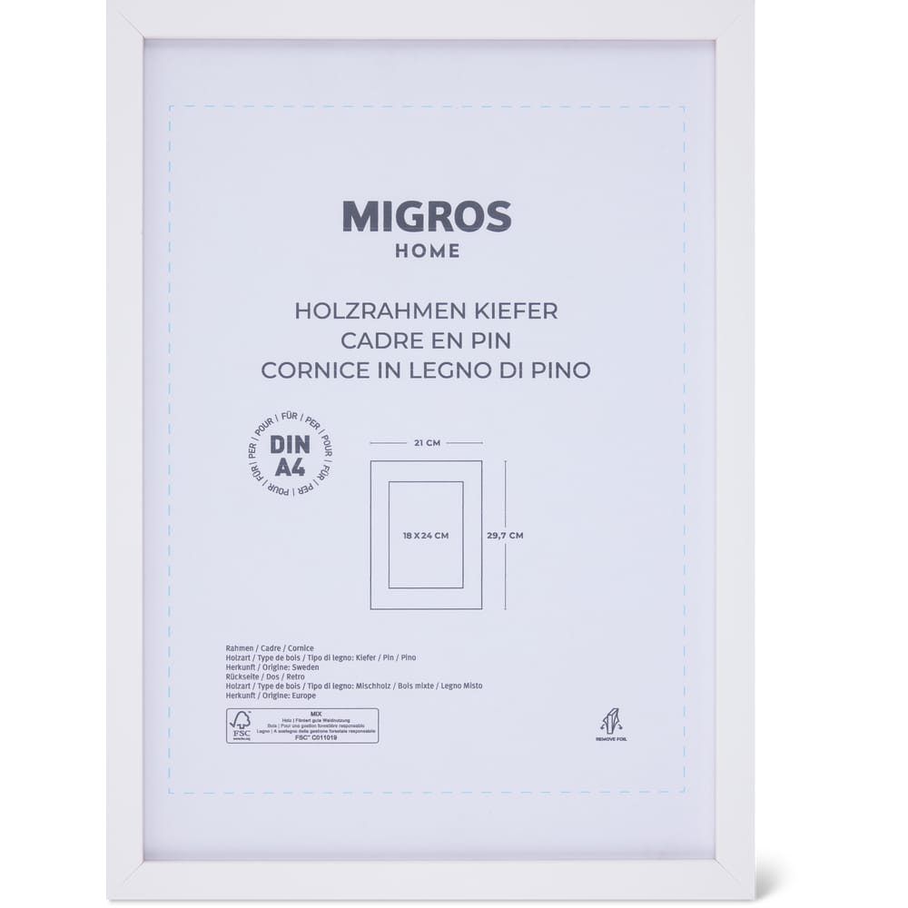 Migros Home · Pine Wood Picture Frame · 21 x 29.7 cm, White • Migros
