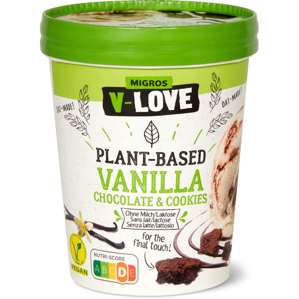 V-Love · Ice cream · Vanilla Chocolate & Cookies • Migros