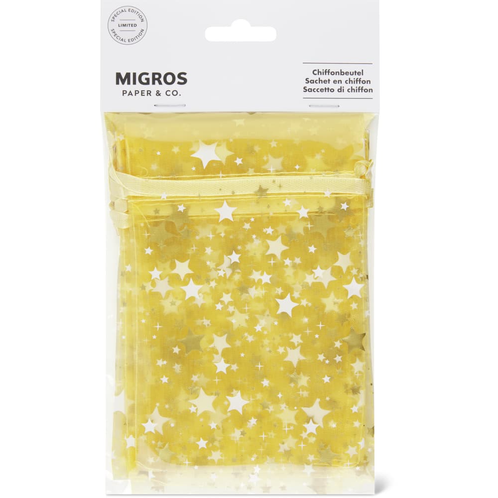 Migros Paper & Co. · Sachet en mousseline étoiles, doré · 10 x 15 cm ...