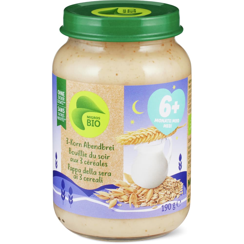 3-Grain Evening Porridge · Bio, From 6 Months , no added sugar • Migros