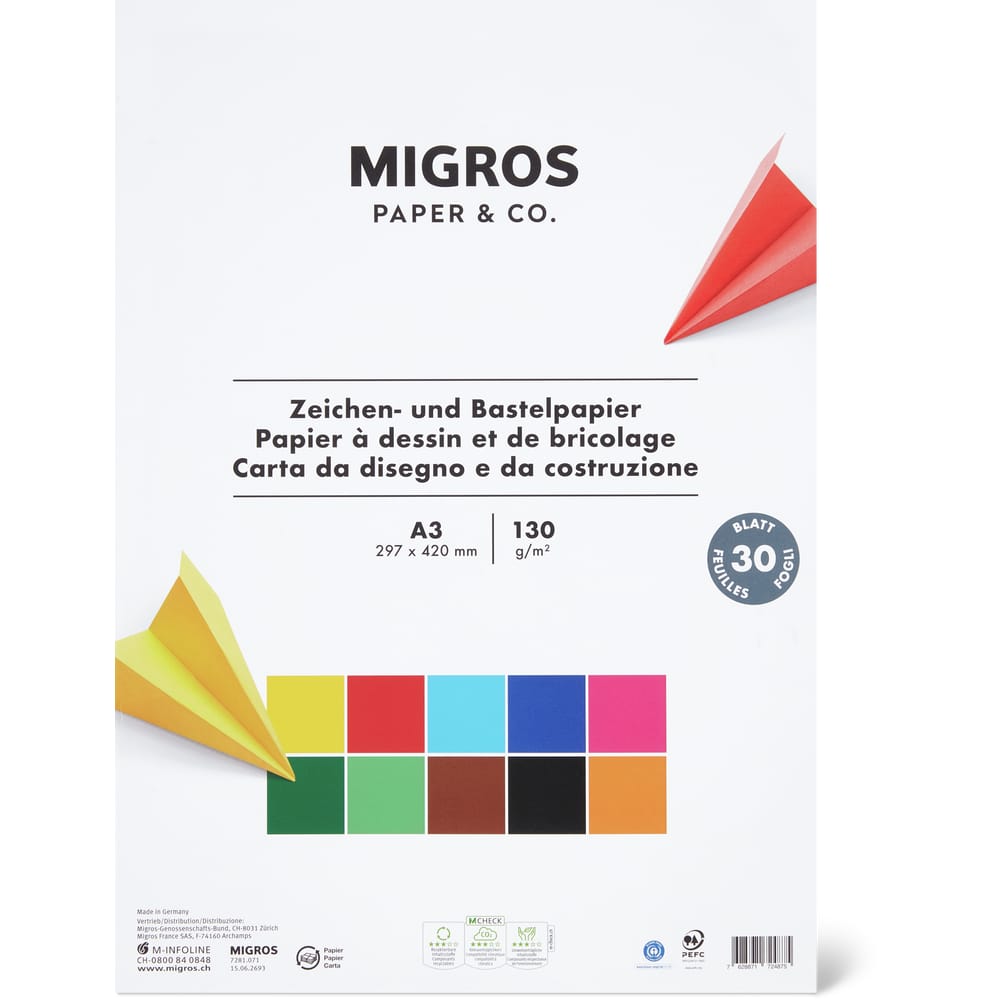 Migros Paper & Co. · Drawing & Craft Paper A3 · Coloured, 29.7 x 42 cm ...