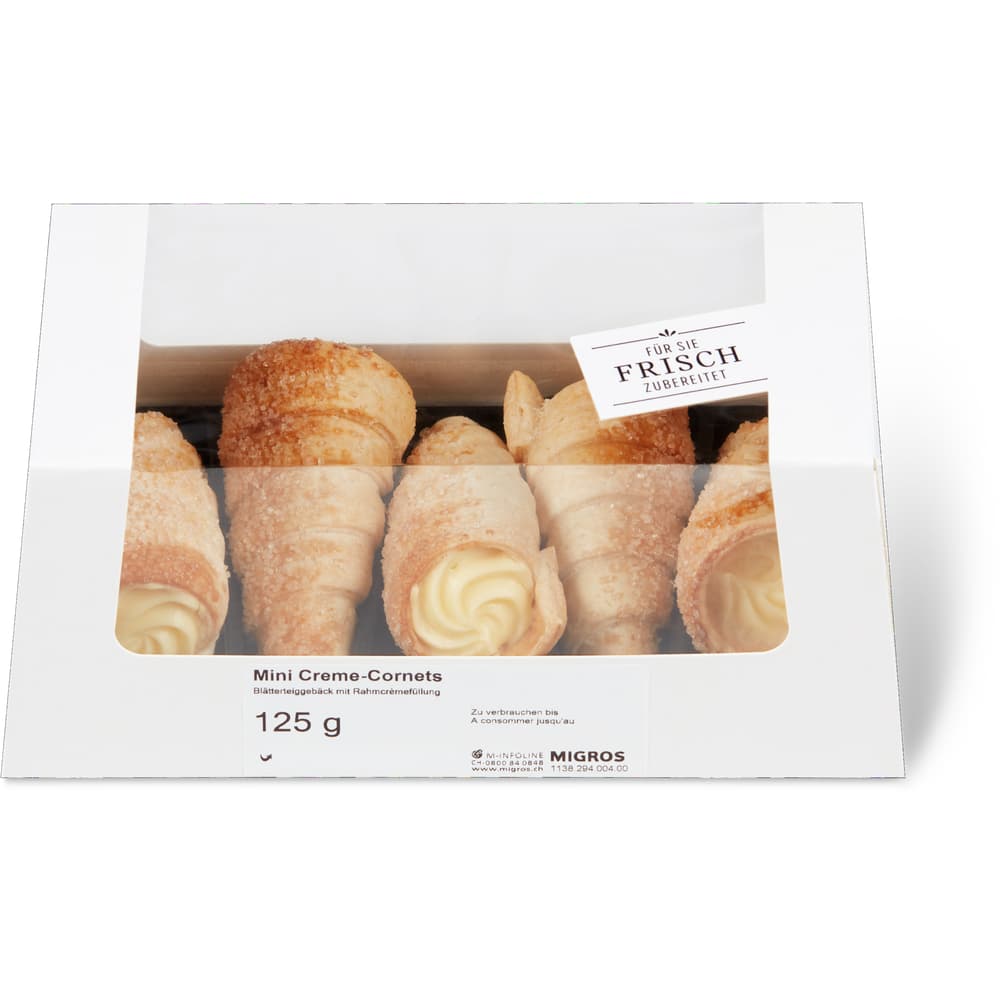 Frisch zubereitet · Mini Crèmecornet • Migros