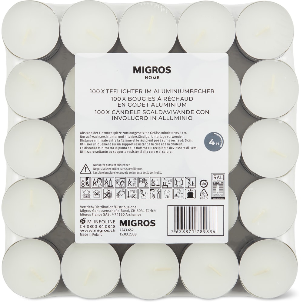 Migros Home · Tea Lights · White, 4 h • Migros