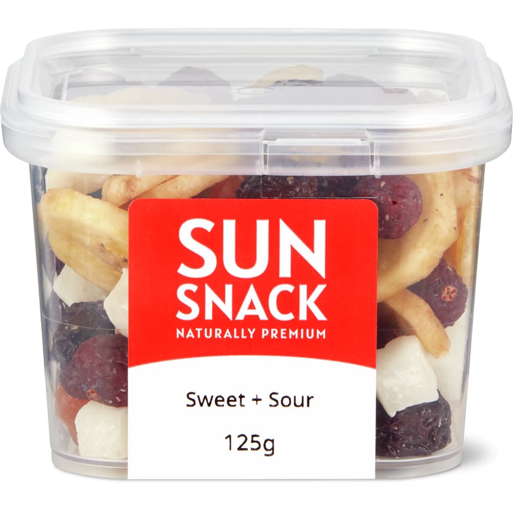 Sun Snack · Trockenfrüchte Mix · Sweet + Sour • Migros