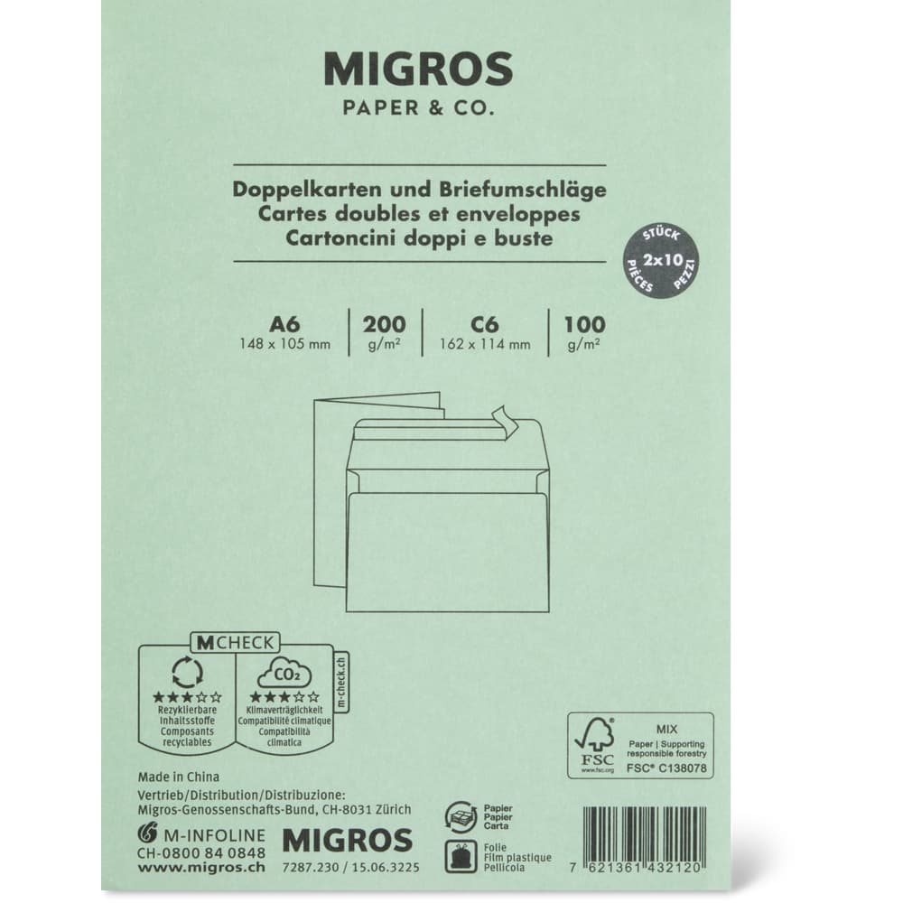 Migros Paper & Co. · Karten & Umschläge mint · A6/C6 • Migros