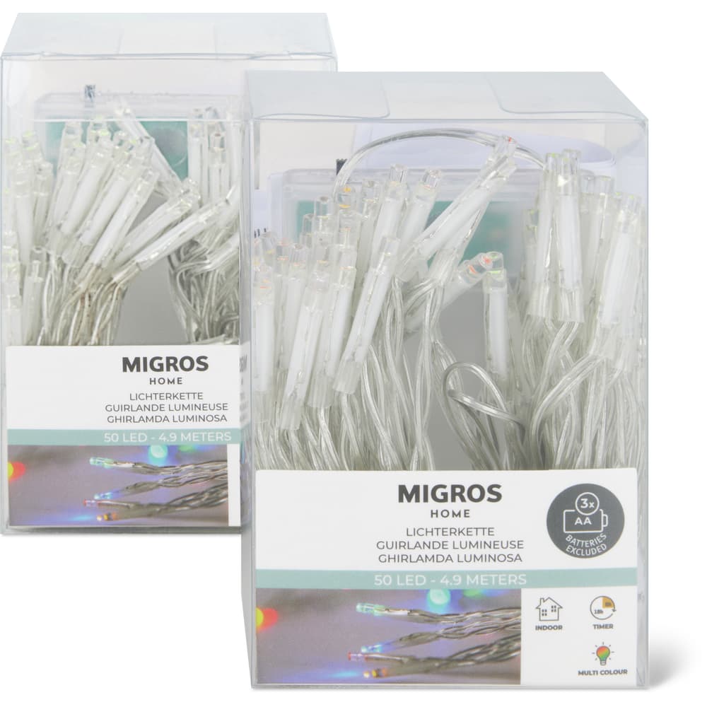 MIGROS HOME · 2er Lichtdraht Indoor 50 LED, Multicolor • Migros Online