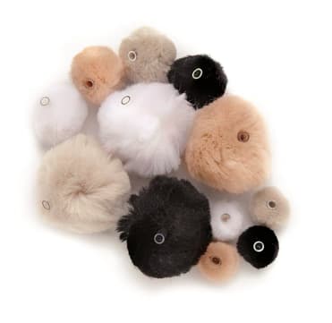 Pompon avec oeillet, noir; blanc; blanc; gris, Pompon mit Öse, Schwarz ...
