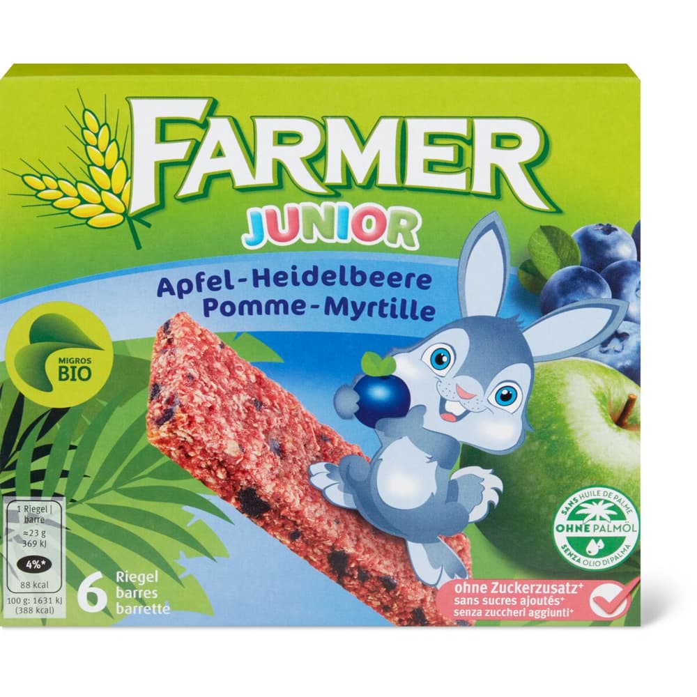 Kaufen Farmer Junior · Getreideriegel · Apfel-Heidelbeere • Migros