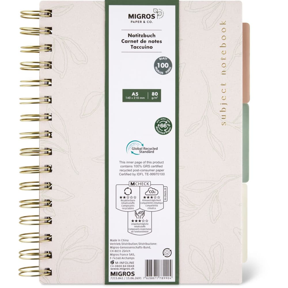 Eco wiro notebook 14.5 x 21 cm • Migros