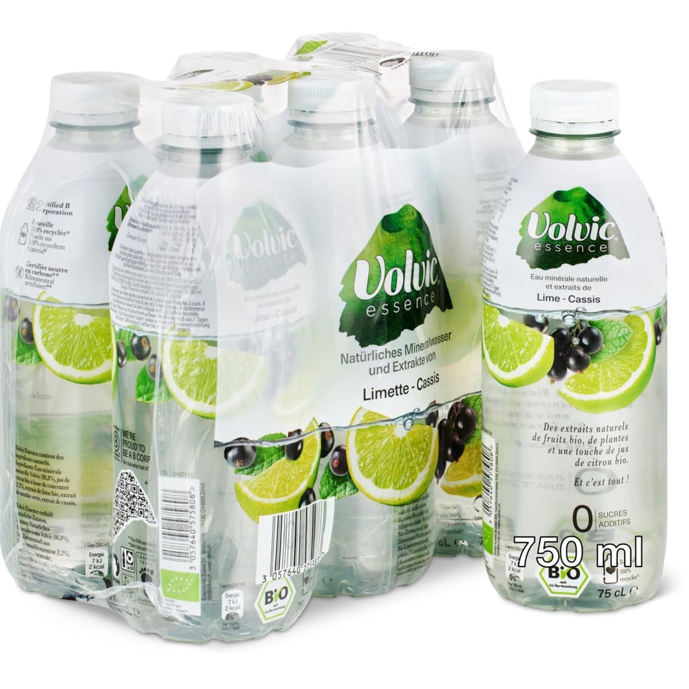 Volvic Essence · Flavored mineral water · lime & cassis • Migros Online