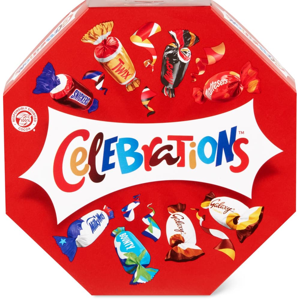 Celebrations · Mixture of filled milk chocolates · Biscuit with milk ...