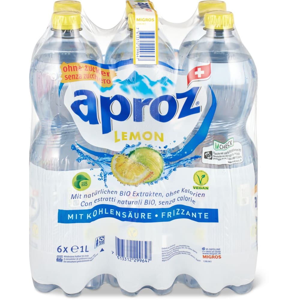 Aproz · Eau minérale gazéifiée aux arômes naturels · Lemon • Migros