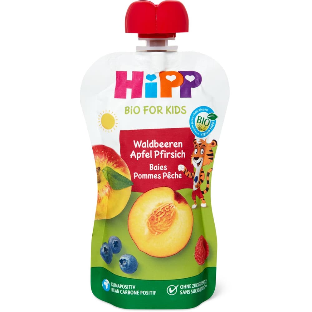 Buy HiPP Bio · Squeeze pouches for babies wildberries, apple, peach · From 12 months • Migros
