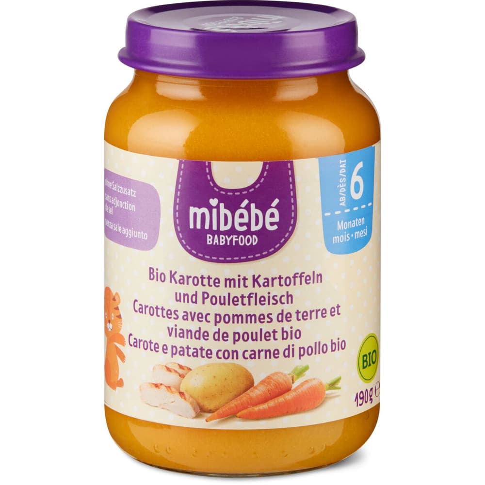 Mibébé Bio Babyfood · Babygläschen mit Karottenpüree, Kartoffeln und ...