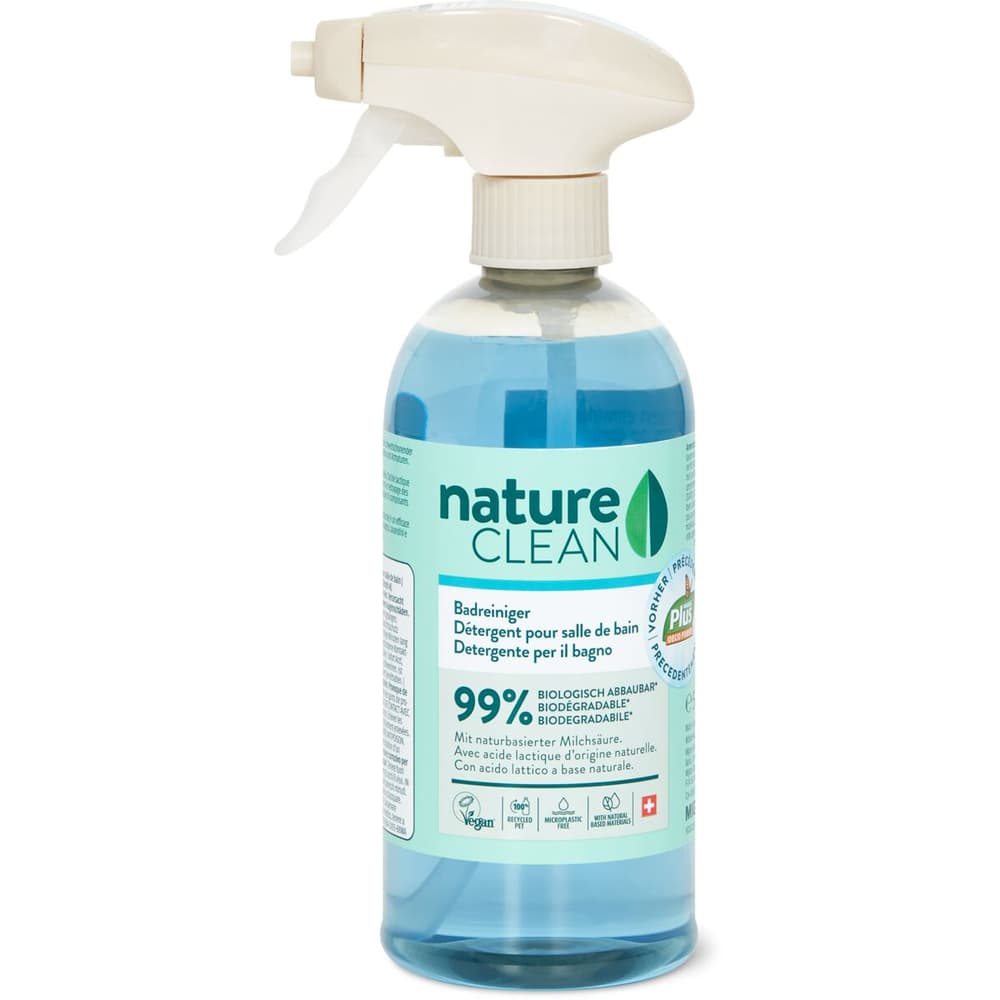 Nature Clean · Bathroom cleaner spray · Lactic acid • Migros