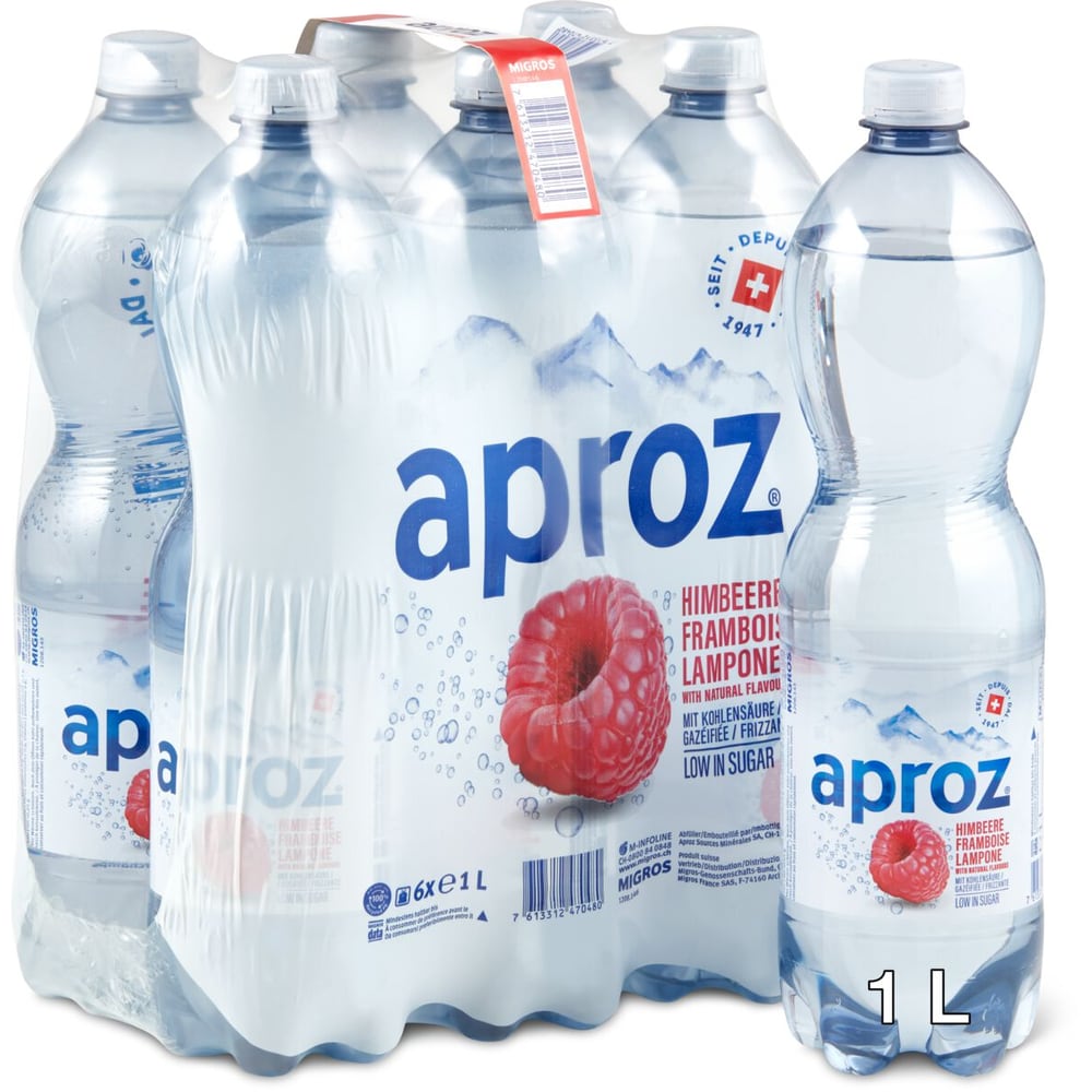 Aproz · Eau minérale gazéifiée · Framboise • Migros