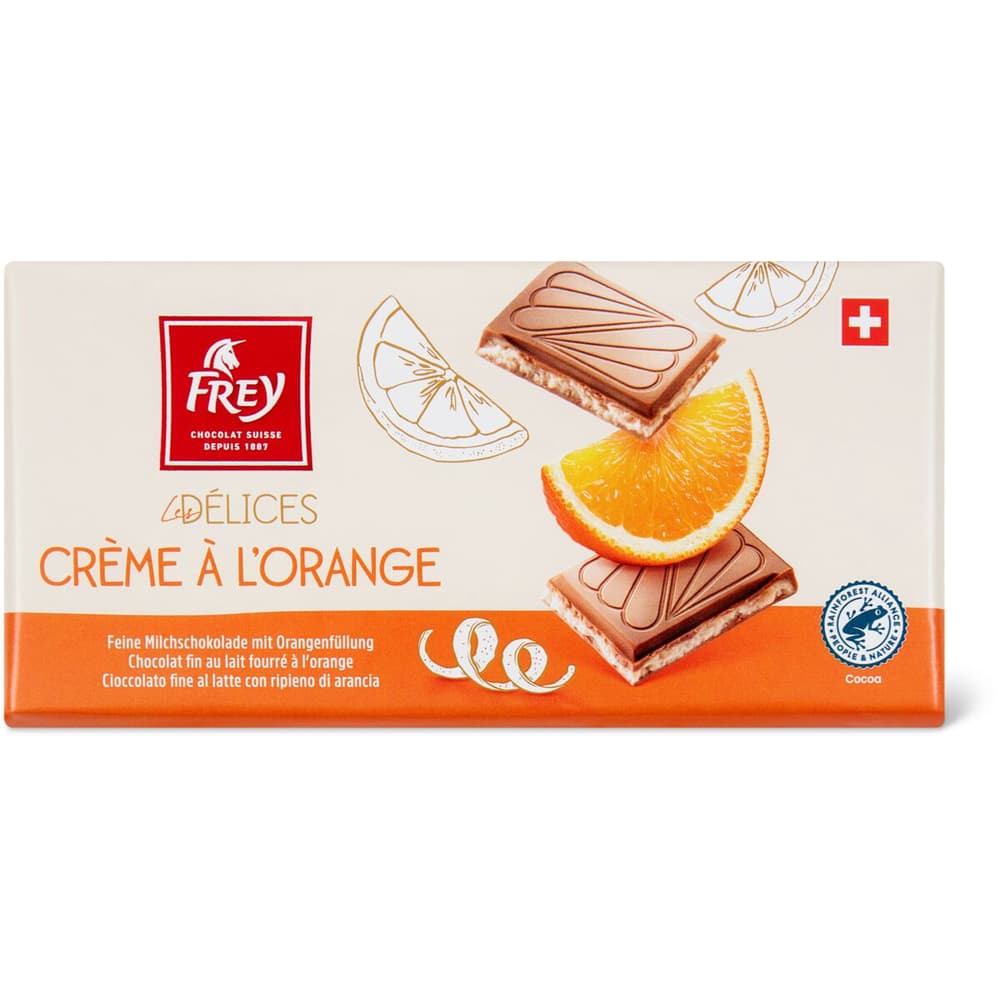 Frey Les Délices · Tablette de chocolat · Au lait fourré à l'orange ...