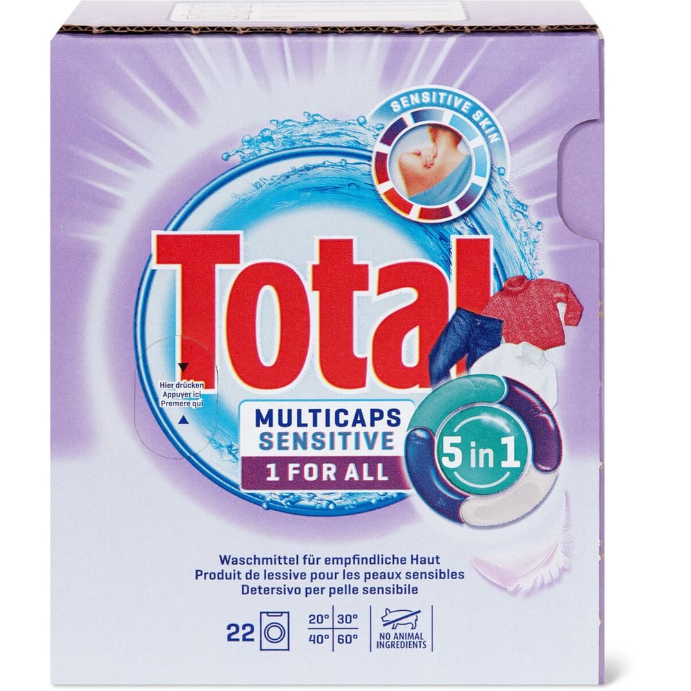Total 1 for all · Capsule detergent · 22 wash cycles • Migros