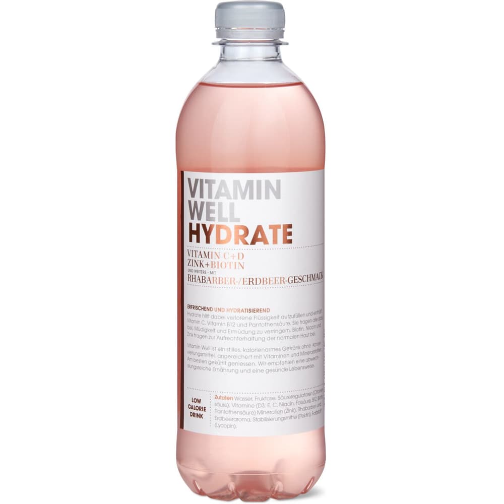 Vitamin Well Hydrate · Vitamin Wasser · Erdbeere-Rhabarber • Migros