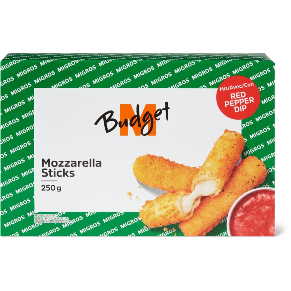 M-Budget · Batônnets Mozzarella · Avec sauce dip • Migros