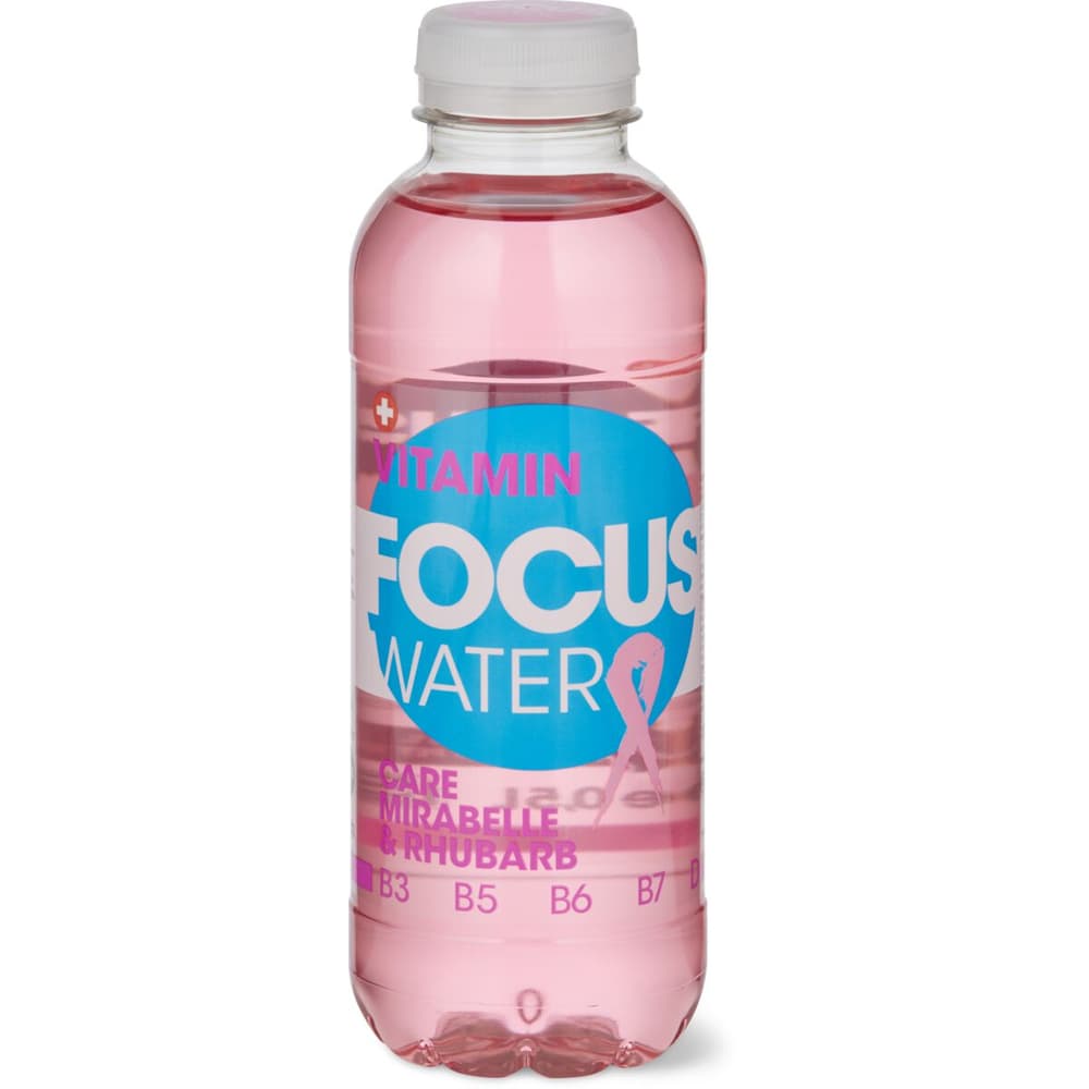 Focus Water Care · Vitamin water · mirabelle & rhubarb • Migros