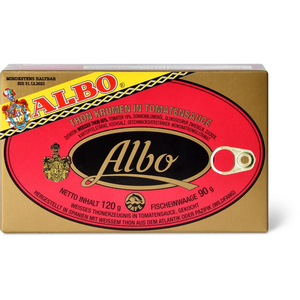 Albo · Miettes de thon à la tomate · Produit d'Espagne • Migros