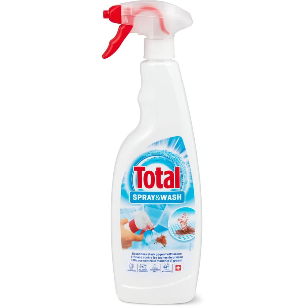 Total Spray & Wash · Multi-stain remover spray · Grease stains • Migros