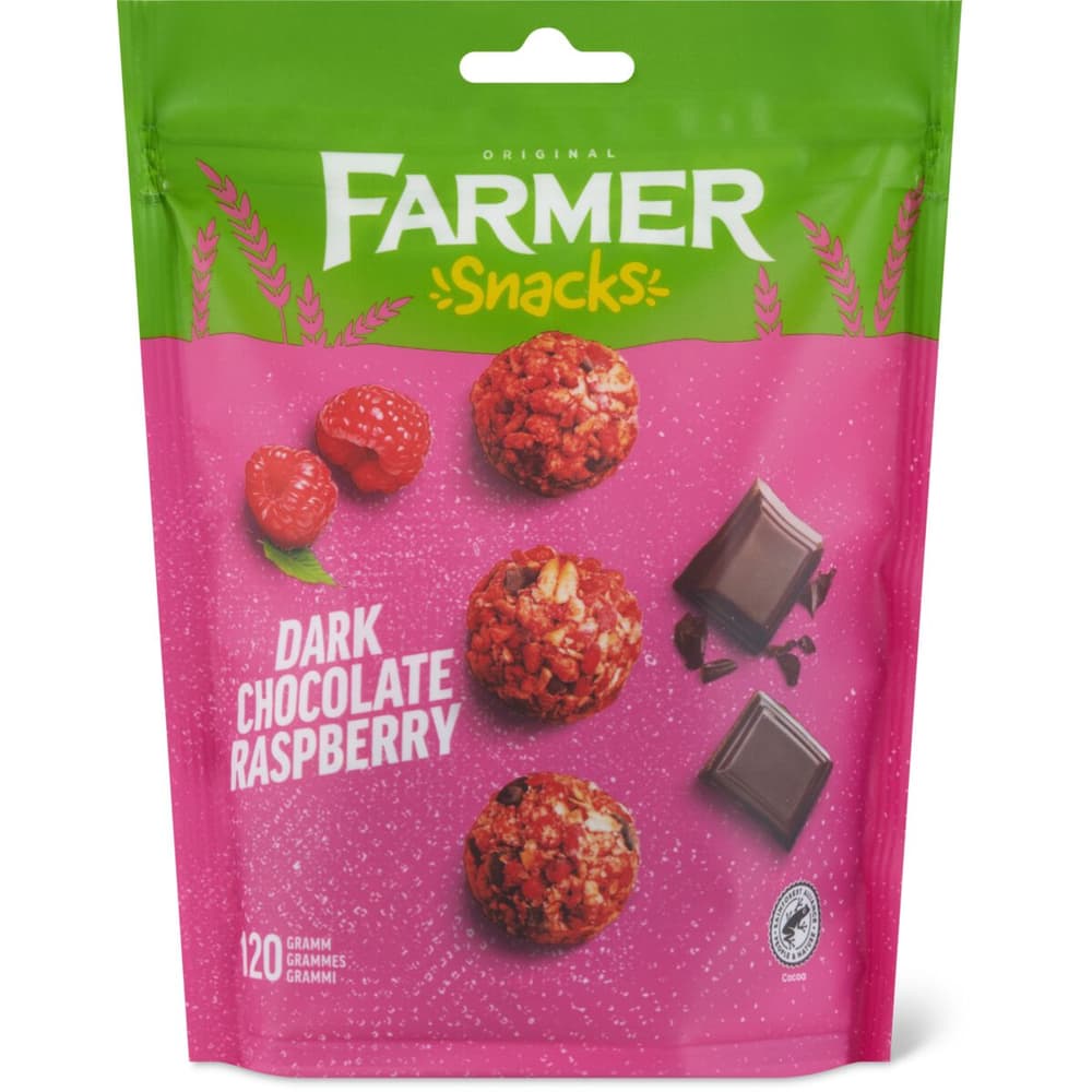 Farmer Snacks · Cereal snack · raspberry dark chocolate • Migros