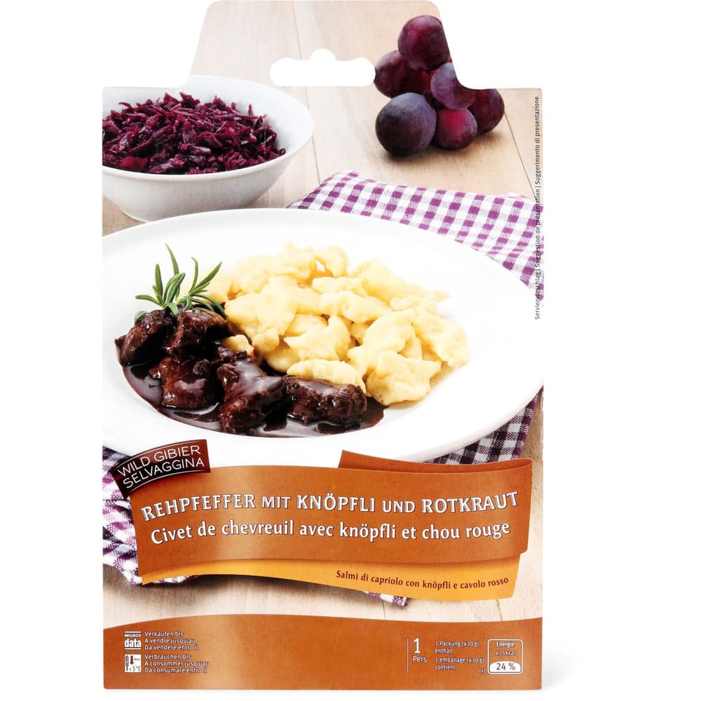 Wild / Gibier · Rehpfeffer mit Knöpfli und Rotkraut • Migros Online