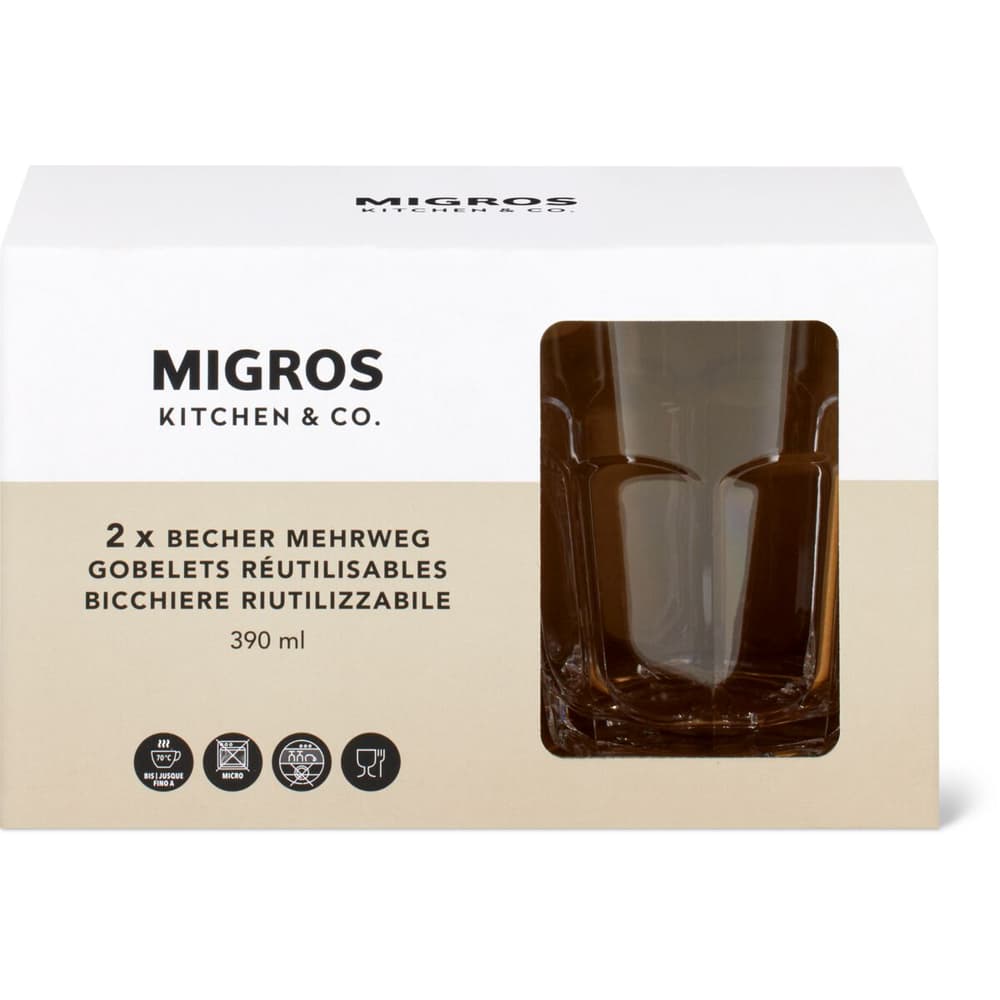 Kaufen MIGROS KITCHEN & CO. Becher Mehrweg, 390ml 2er-Set • Migros