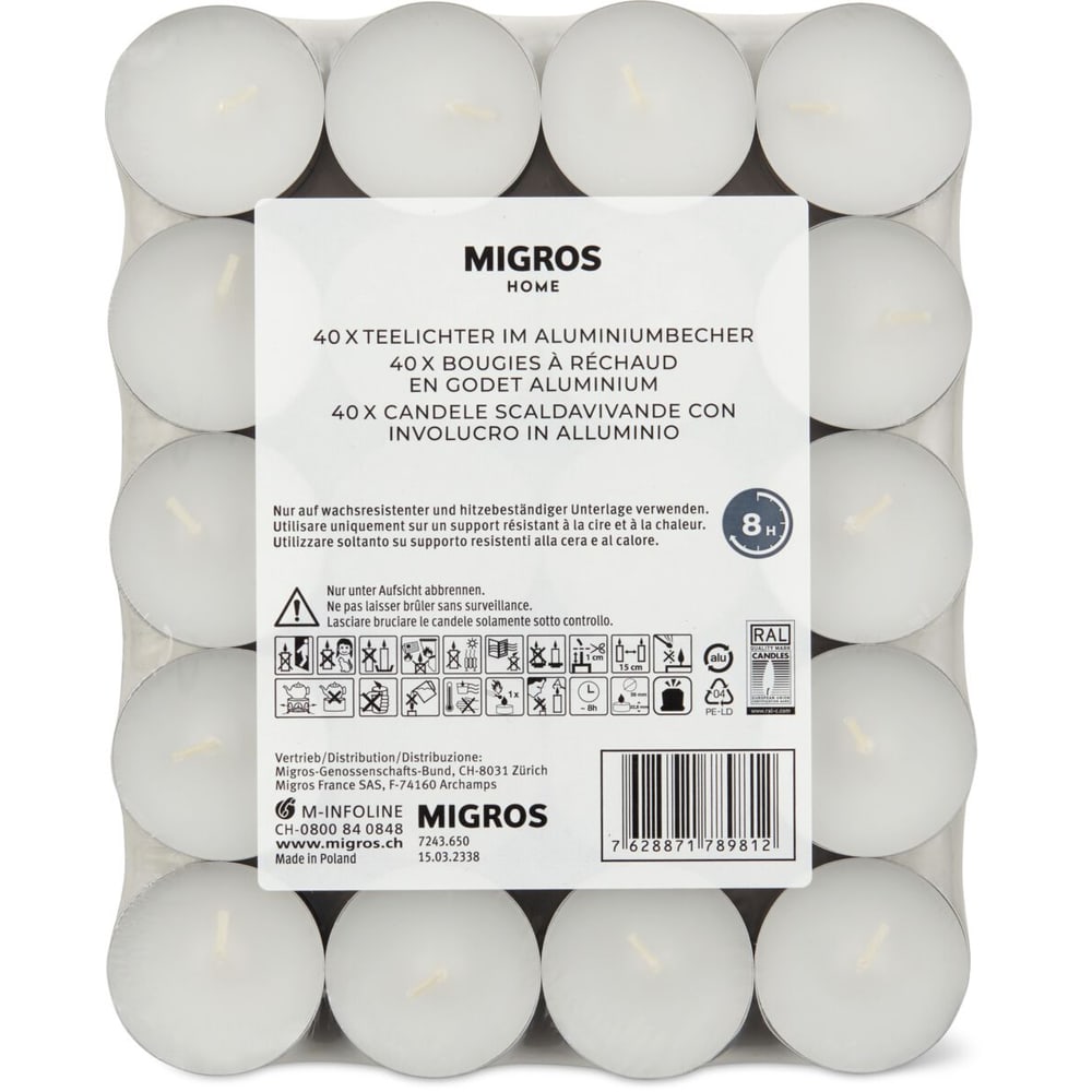 Migros Home · Rechaud-Kerzen · weiß, Aluminium, Paraffin- und ...