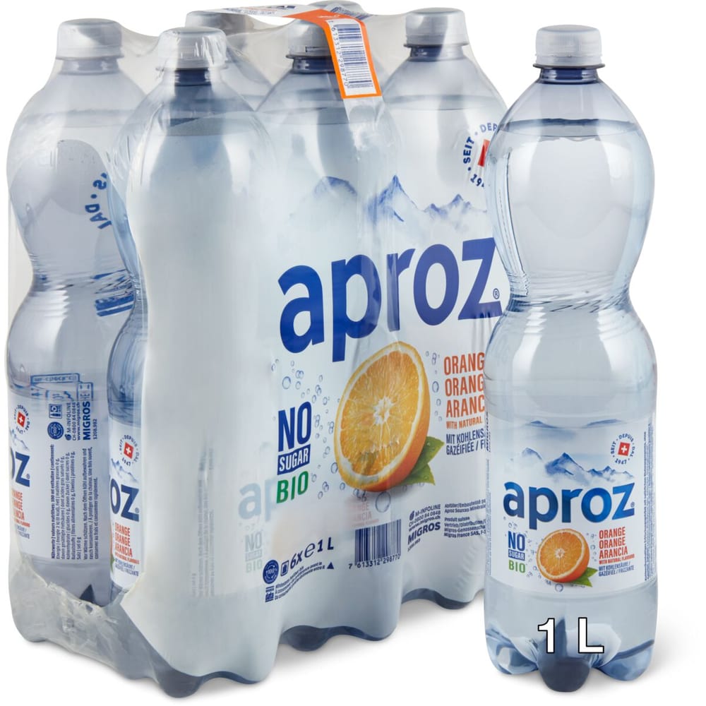 Aproz · Sparkling mineral water with natural flavors · Orange • Migros
