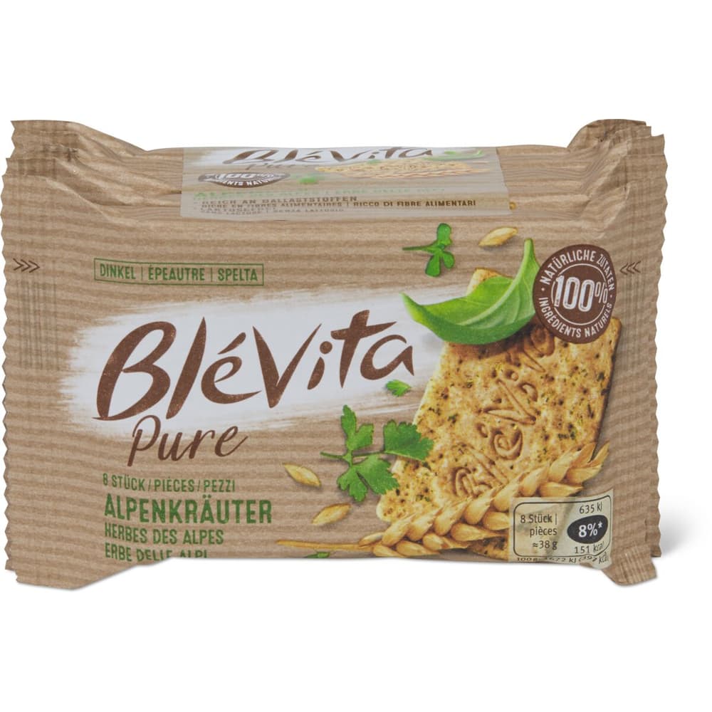 Blévita Pure · Biscuits à l'épeautre et seigle · Herbes des Alpes • Migros
